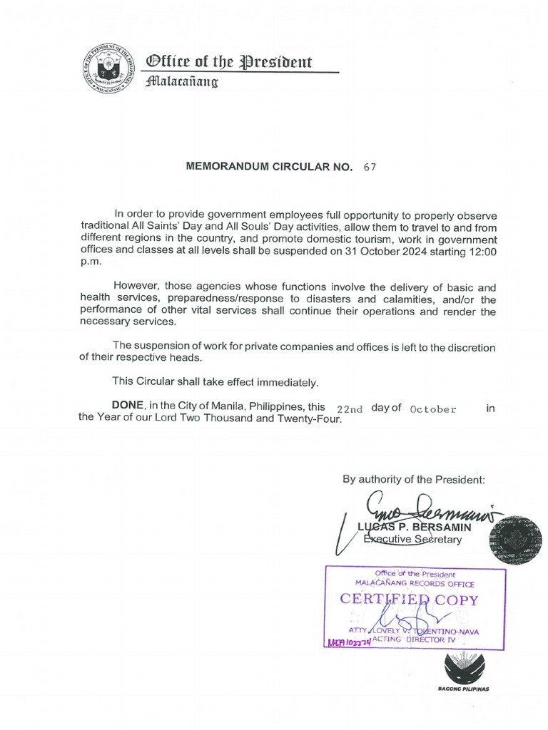 Oct 31, 2024 Half Day Memo - 20241022-MC-67-FRM | PDF