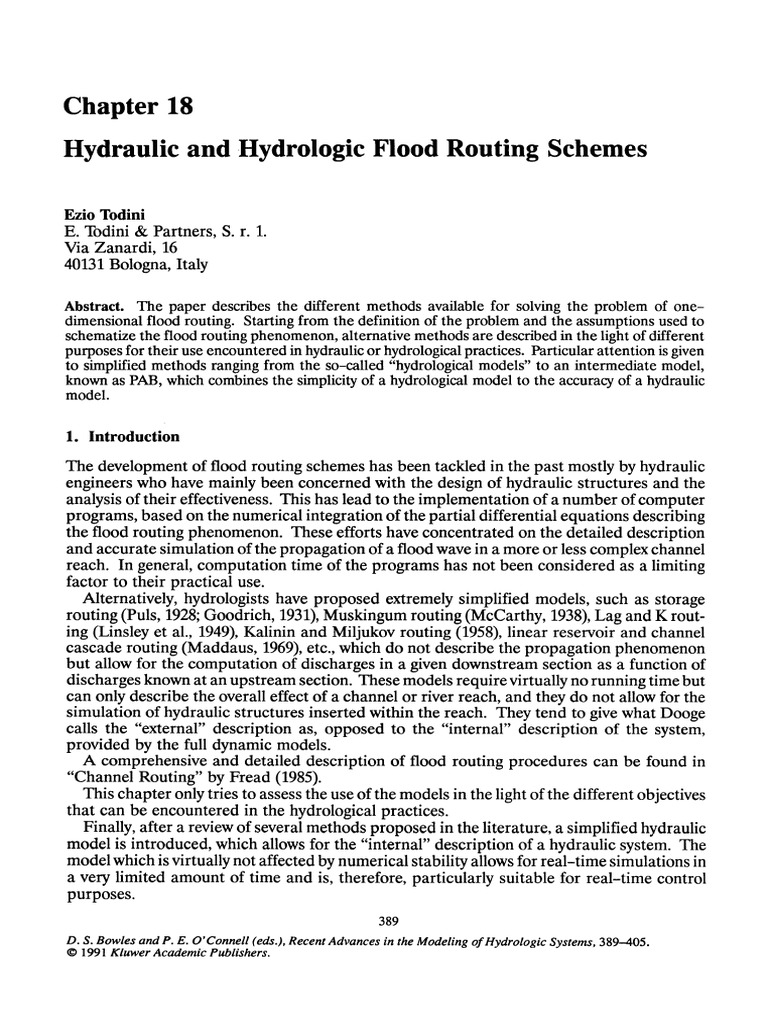 Hydraulic and Hydrologic Flood Routing Schemes | PDF | Discharge ...