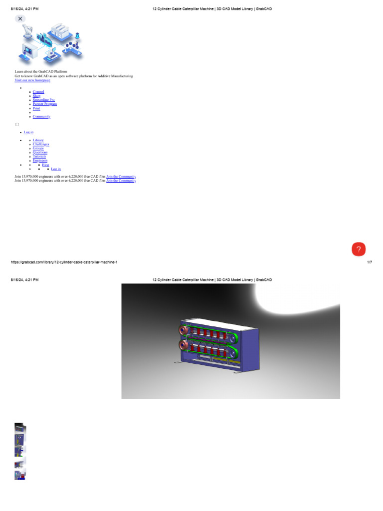 12 Cylinder Cable Caterpillar Machine _ 3D CAD Model Library _ GrabCAD | PDF | 3 D Modeling ...