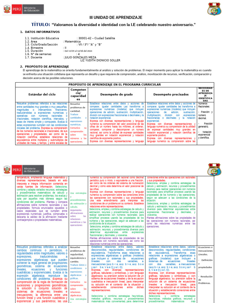 UDA III-3ro-matematica-2024 | PDF | Ecuaciones | Números