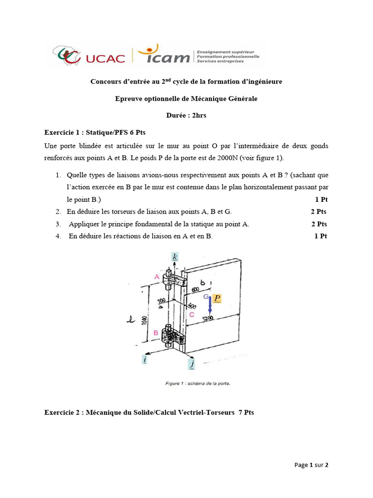 Epreuve de Mécanique Génerale Parcours Innovation | PDF