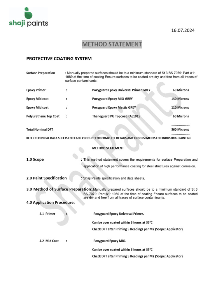 Paint Method Statement | PDF | Paint | Industrial Processes