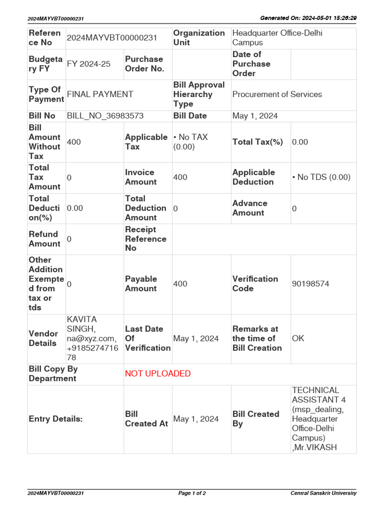 Purchase Order Detail 2024MAYVBT00000231 PDF | PDF | Receipt ...