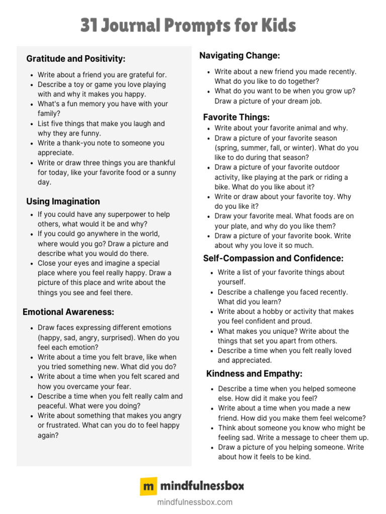 Journal Prompts for Kids' Reflection | PDF | Psychology