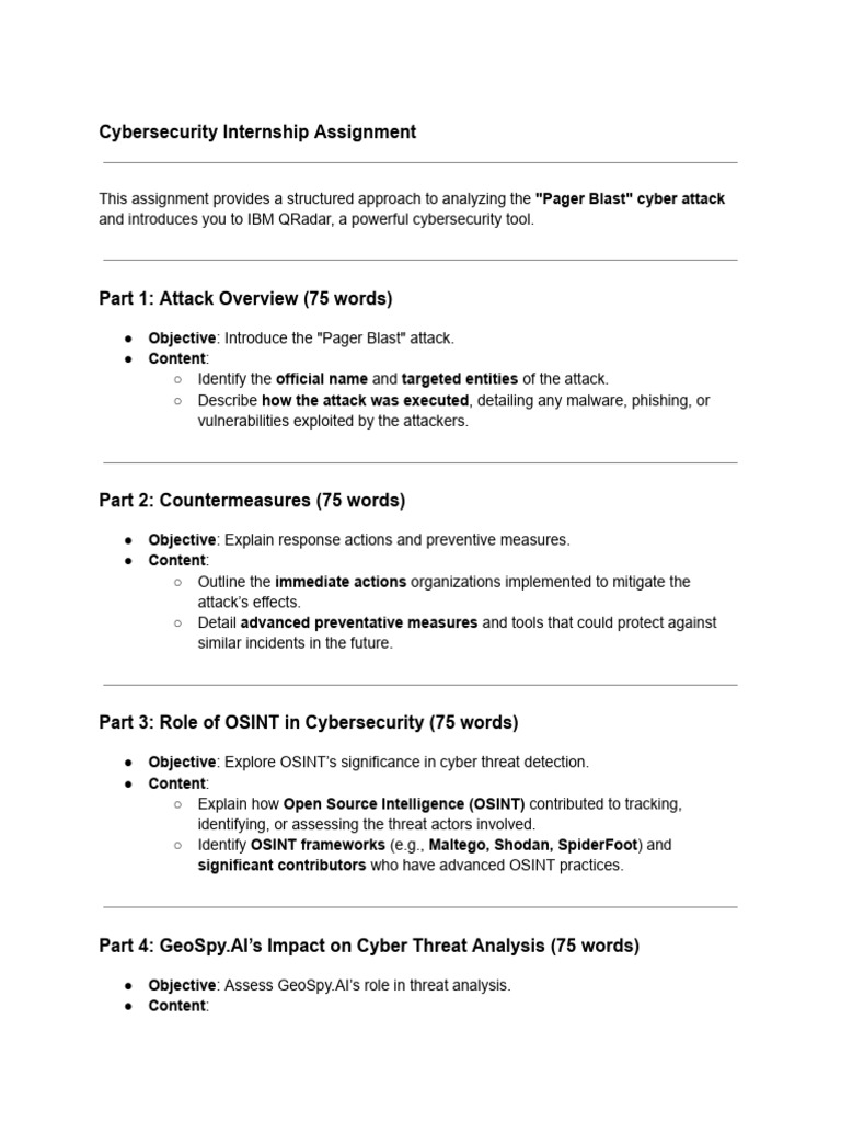 Cybersecurity Internship Assignment Pdf Security Computer Security