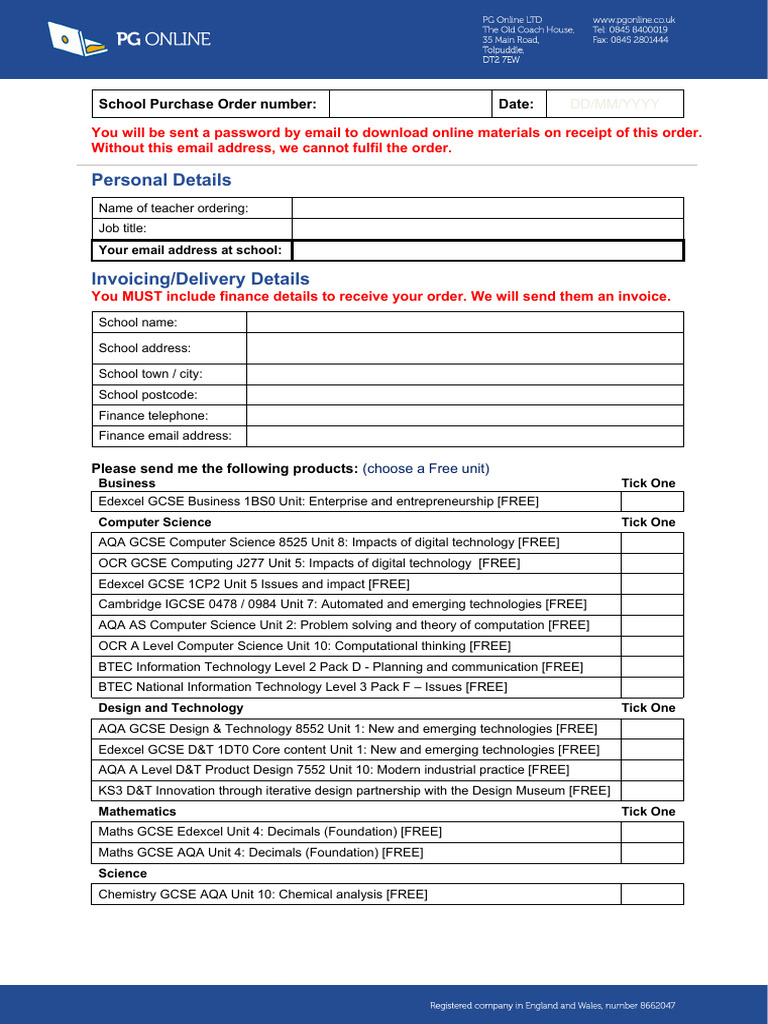 School Purchase Order Form Template | PDF