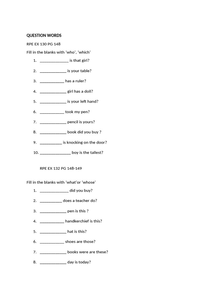 Question Words | PDF | Games & Activities