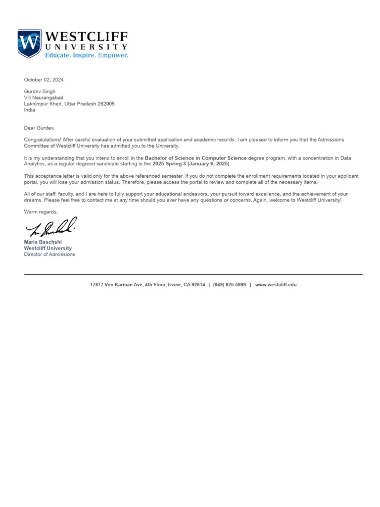 Acceptance Letter | PDF