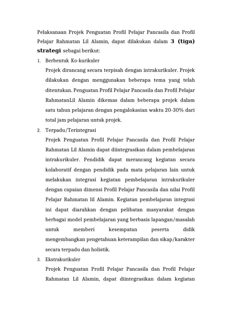Pelaksanaan Projek Penguatan Profil Pelajar Pancasila Dan Profil Pelajar Rahmatan Lil Alamin ...