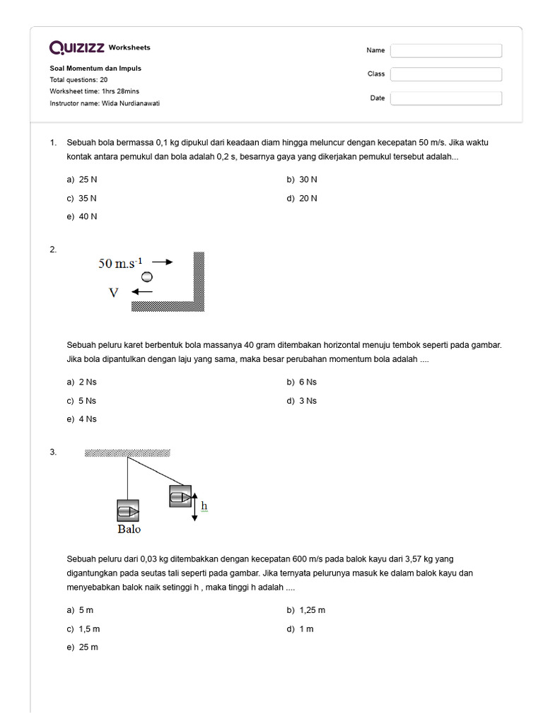Soal Momentum Dan Impuls - Quizizz | PDF