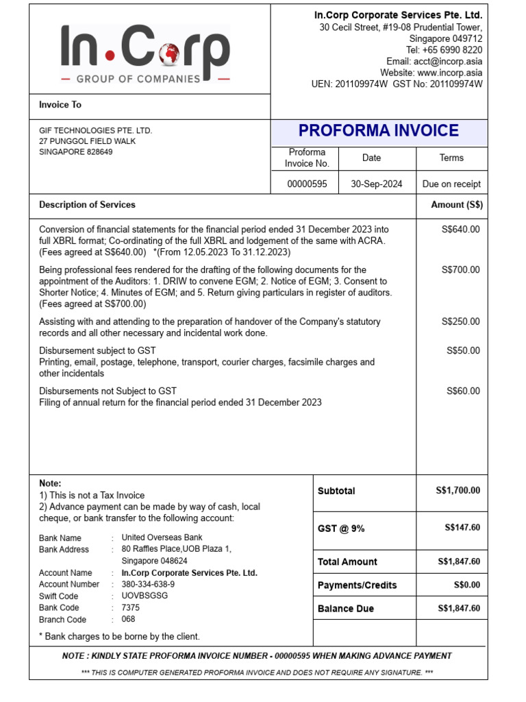 Proforma Invoice for XBRL Services | PDF | Invoice | Banks