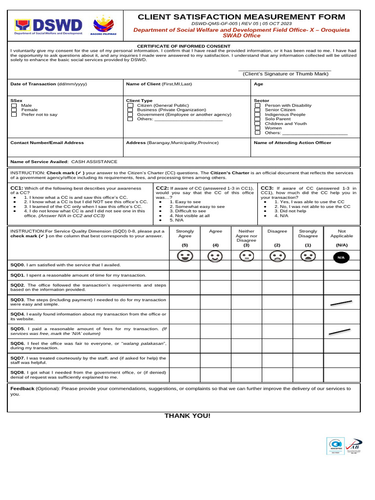 Client Satisfaction Measurement Form | PDF | Business | Finance & Money ...