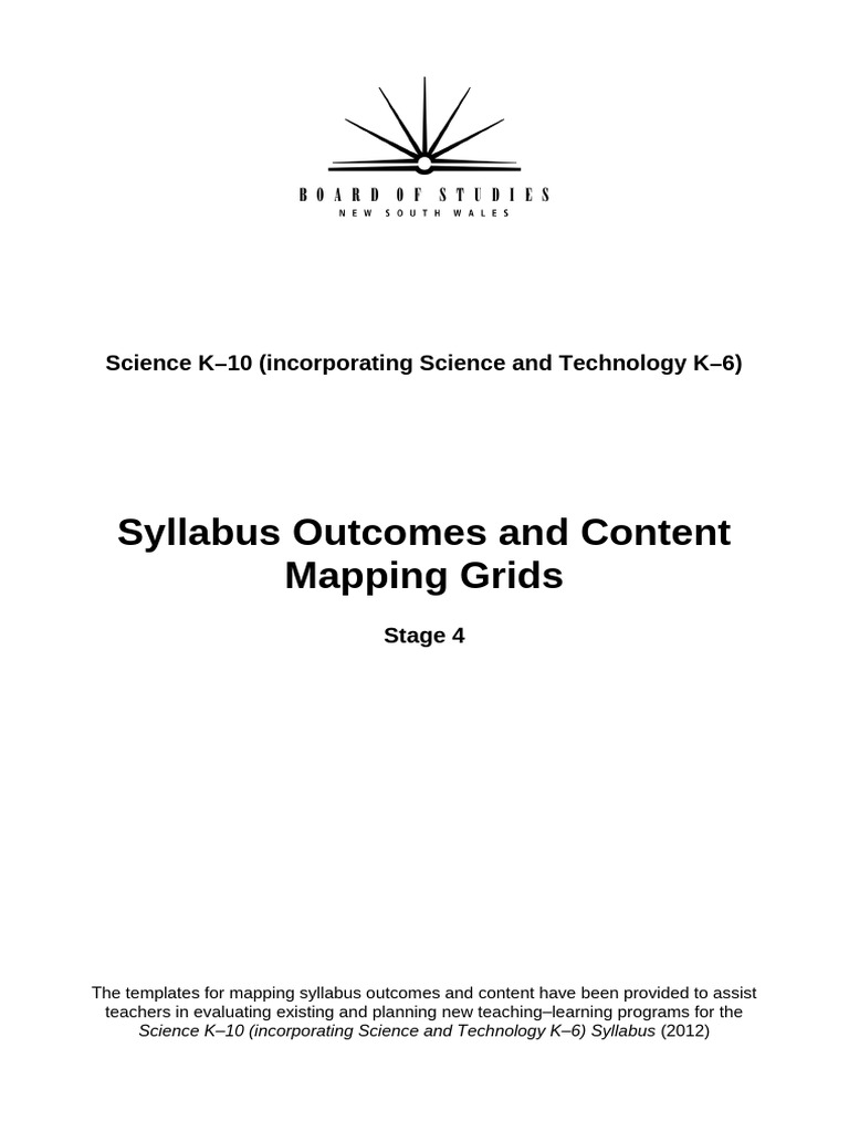 Science 7 10 Stage 4 Outcomes and Content Mapping Grids Word | PDF ...