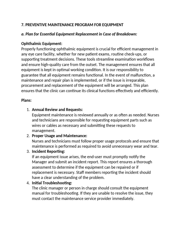 Preventive Maintenance Program For Equipment | PDF | Physical ...