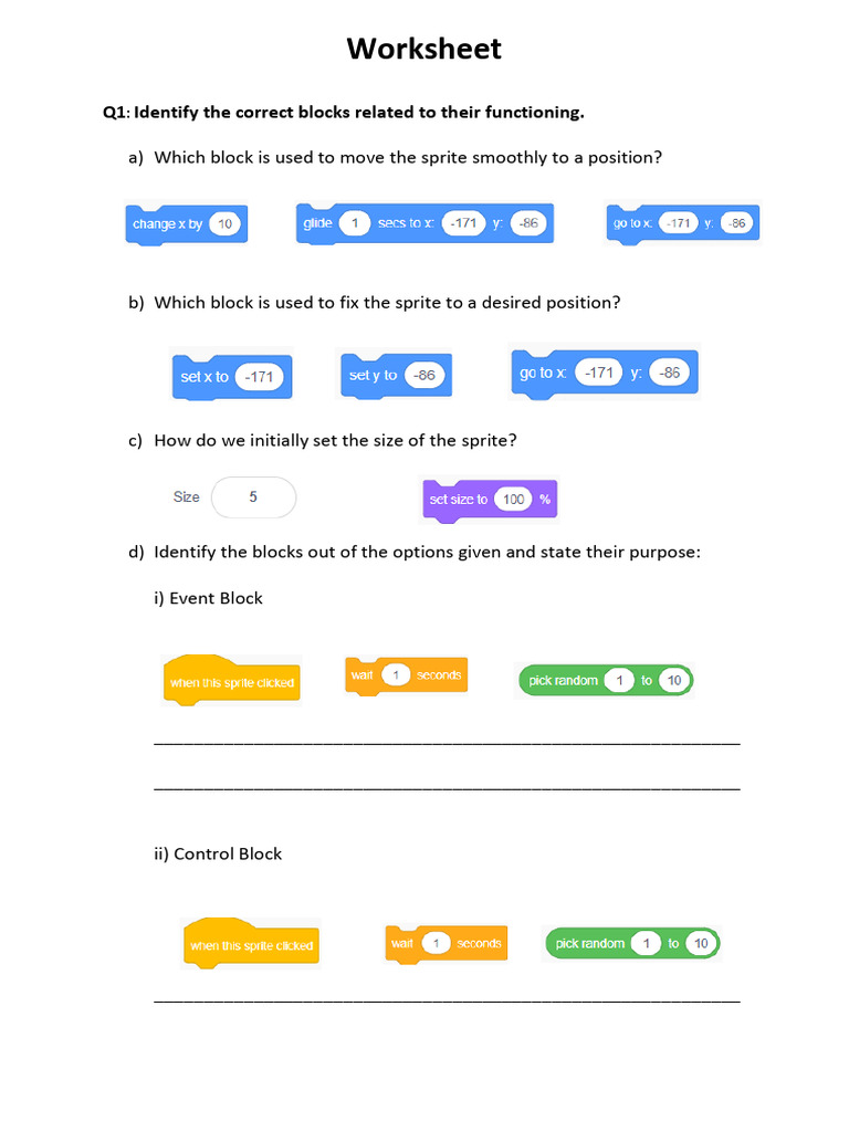 Sprite Functionality and Variable Classification Worksheet | PDF ...