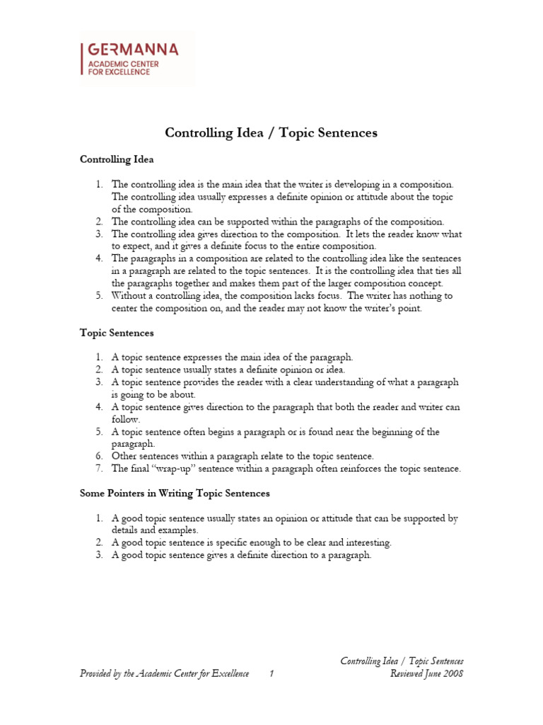 Controlling Ideas and Topic Sentences | PDF