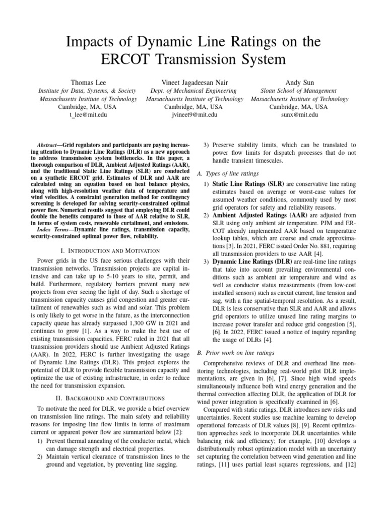 Impact of Dynamic Line Rating On The ERCOT | PDF | Electric Power Transmission | Electrical ...