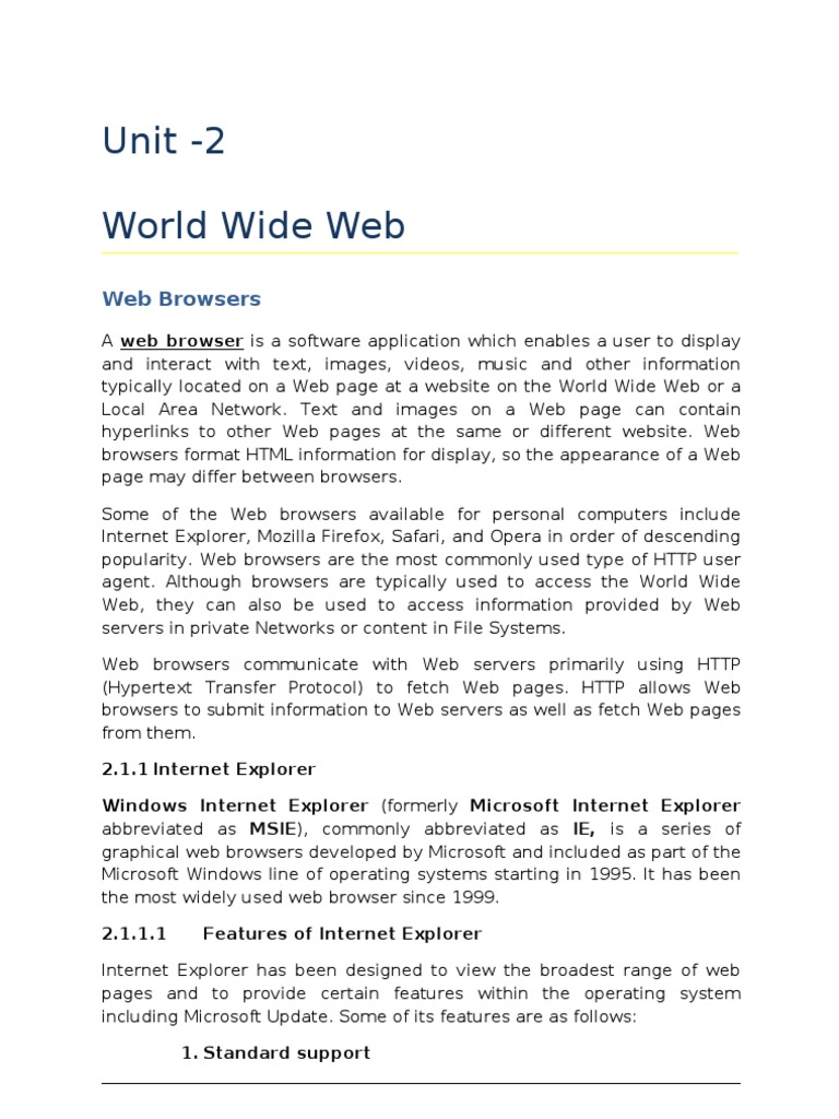 Unit - 2 World Wide Web | PDF | Internet Explorer | Web Browser