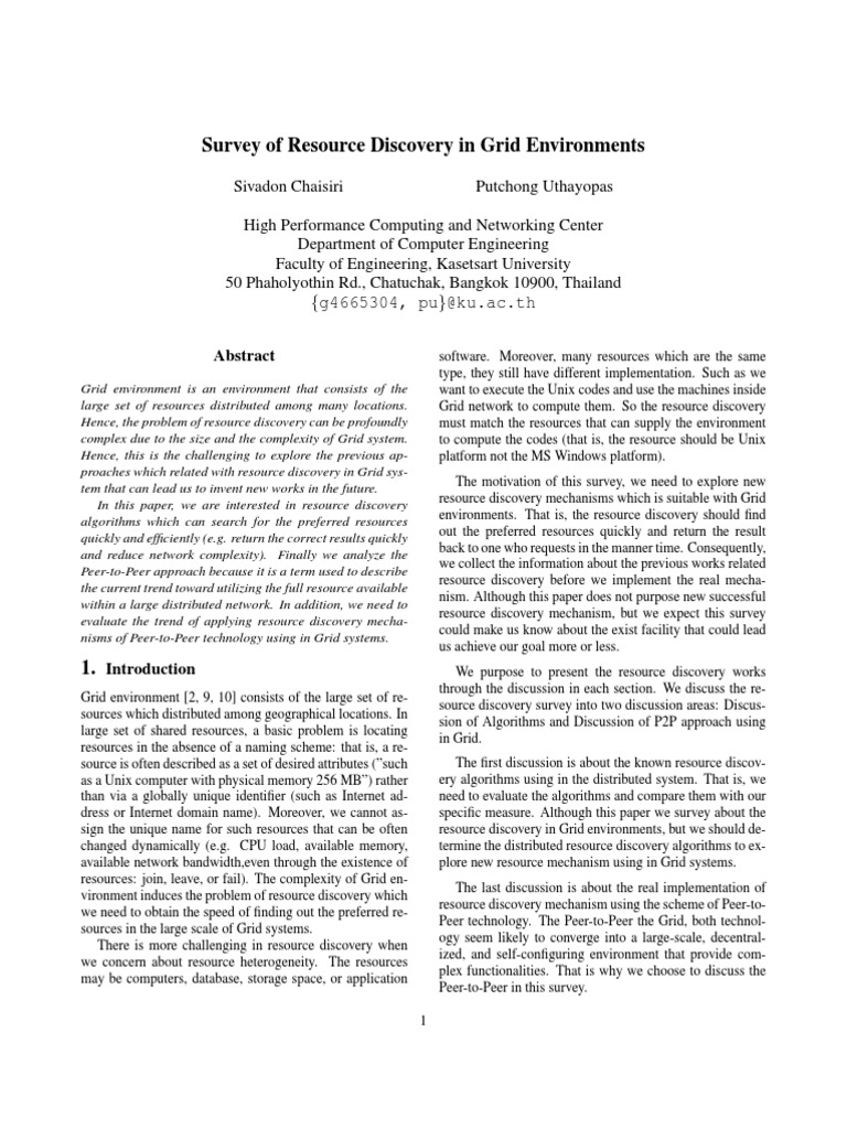 Survey Of Resource Discovery In Grid Environments Pdf Peer To Peer Grid Computing