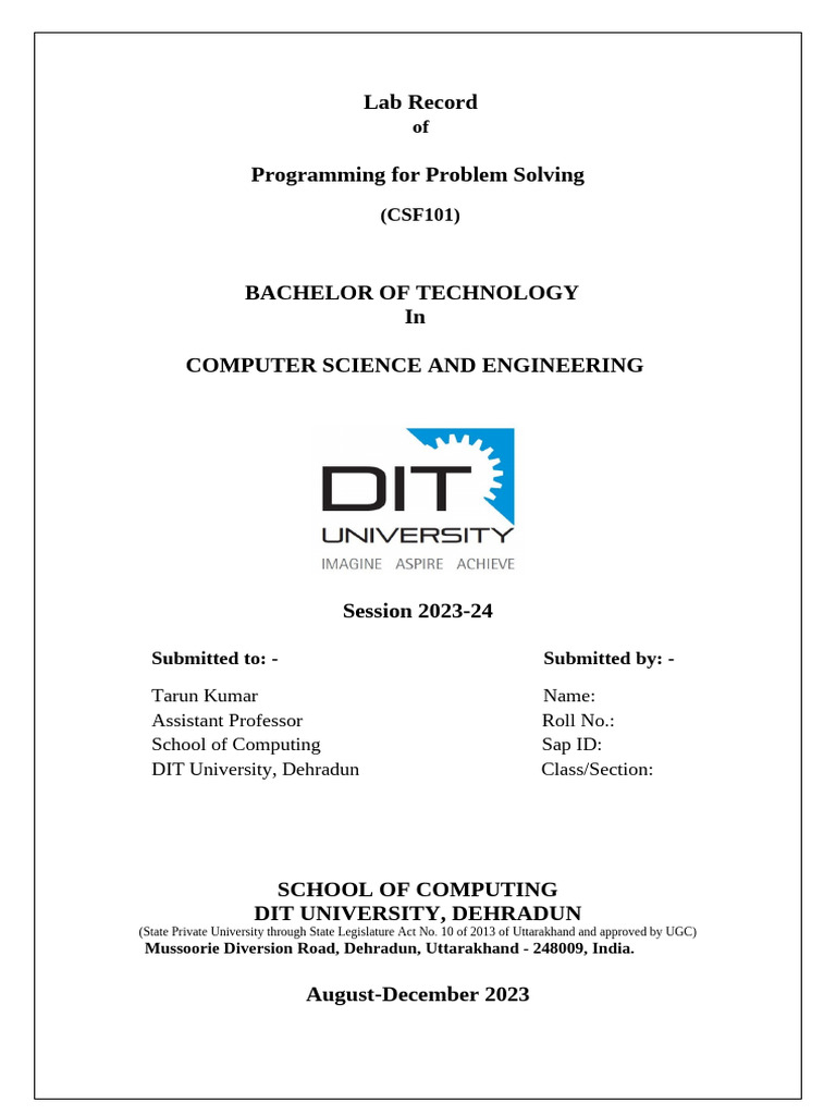 CSF101 Lab File Sample and Objectives | PDF | Control Flow | Pointer (Computer Programming)