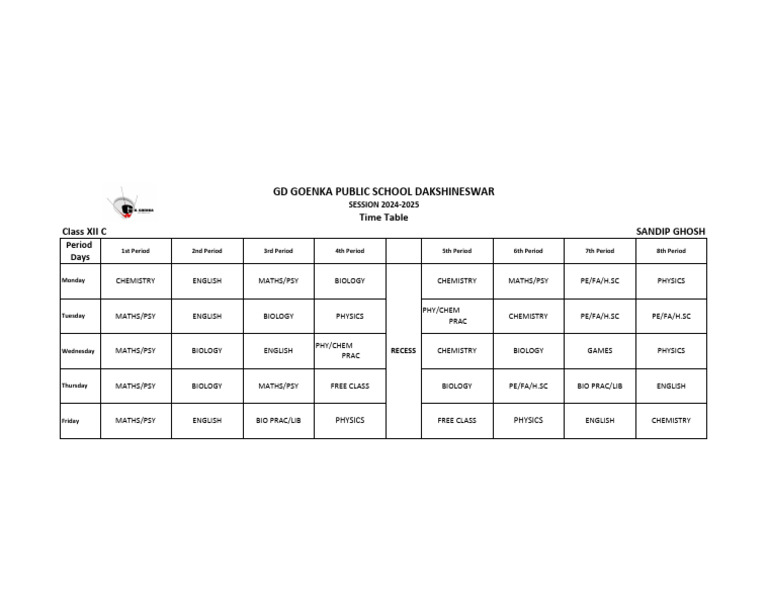 12C Time Table 2024-25 | PDF