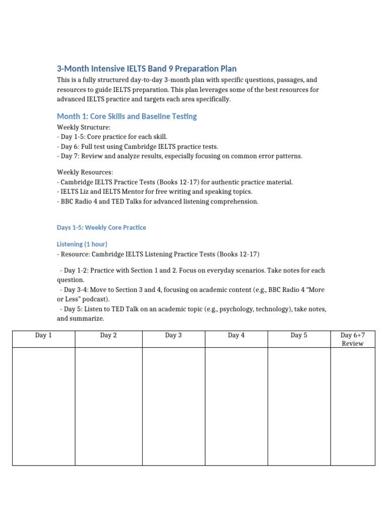 3-Month IELTS Band 9 Study Plan | PDF | International English Language ...