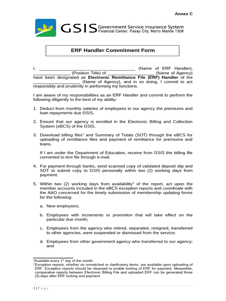 ERF Handler Commitment Form Template | PDF | Privacy | Justice