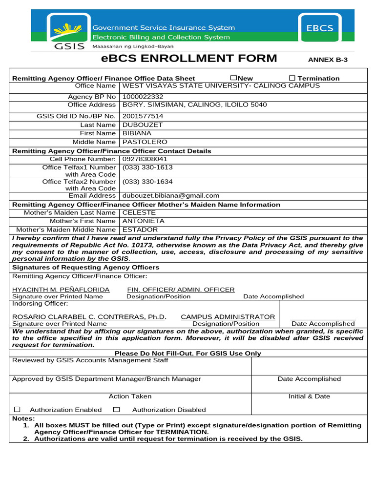 PPG Annex B-3 - eBCS Enrollment Form - 18mar2021 | PDF | Social Science ...