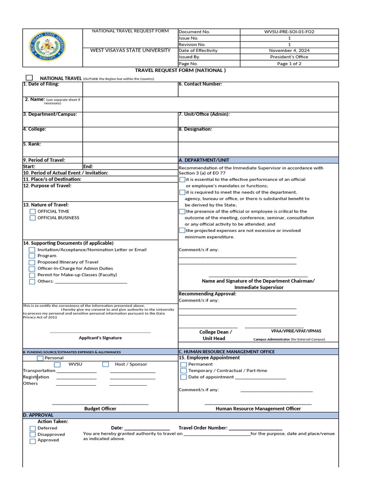 NEW FORMS Request For Authority To Travel Abroad National Provincial ...
