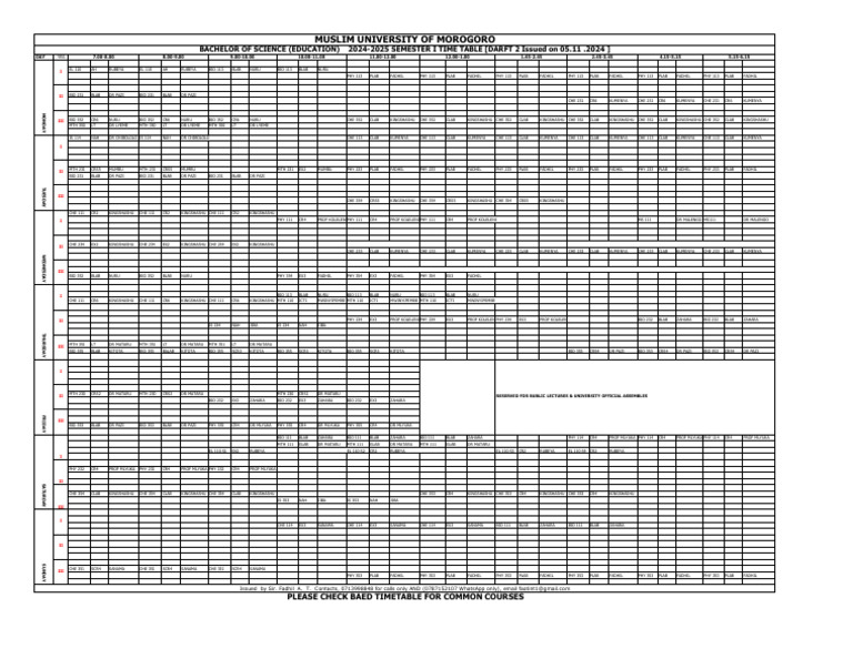 Bsed Draft 2 Mum Time Table 2024.2025 | PDF