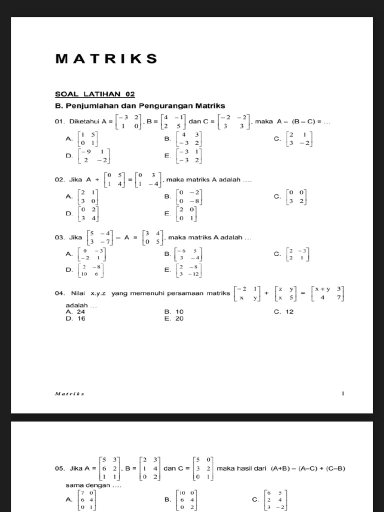 04-Latihan 03-Penjumlahan Dan Pengurangan Matriks - PDF - Google Drive | PDF