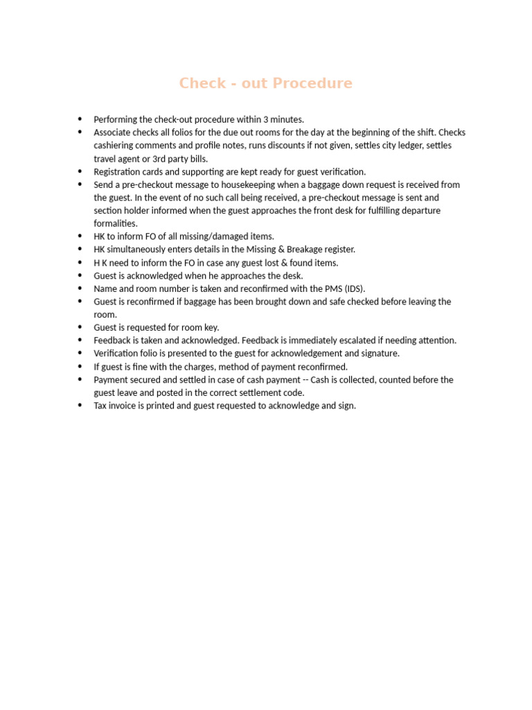 Check-Out Procedure | PDF | Finance & Money Management