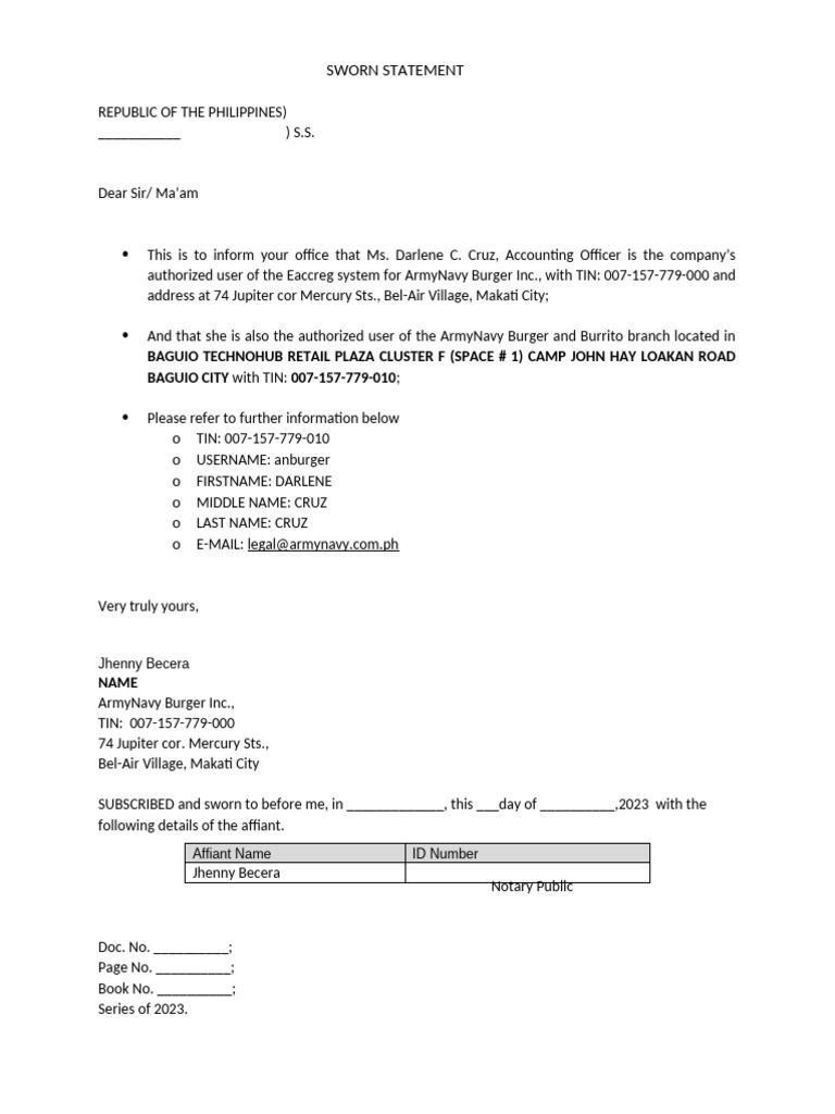 Sworn Statement - An Eaccreg Draft | PDF | Sports & Recreation