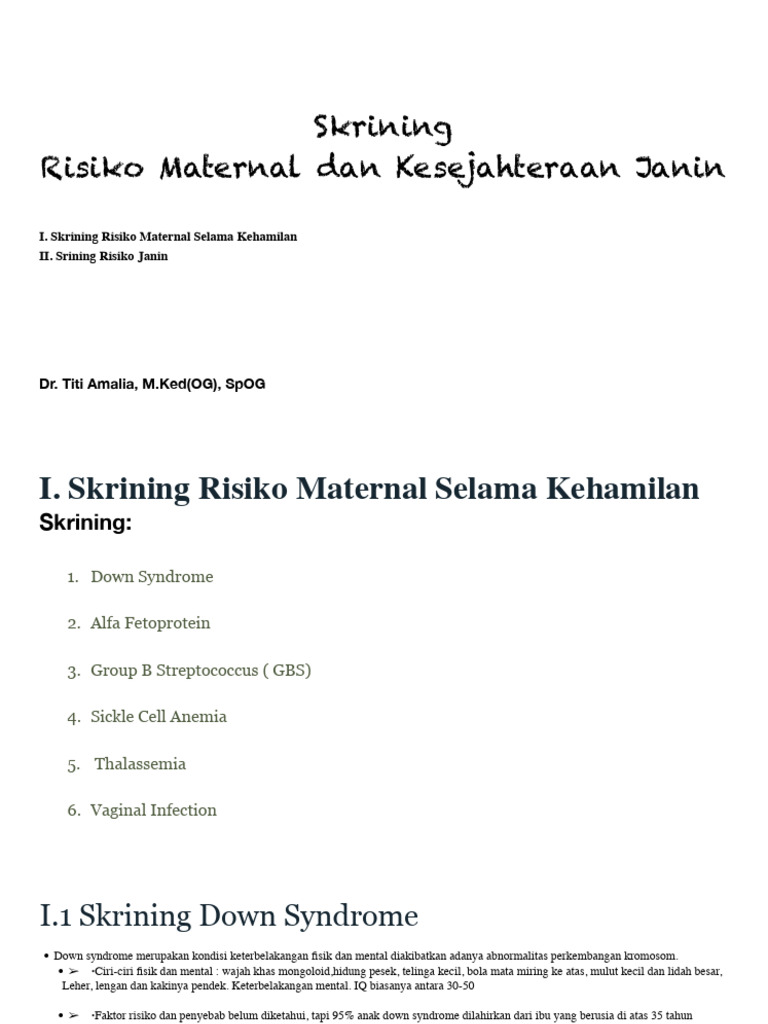 Skrining Risiko Maternal Dan Kesejahteraan Janin II | PDF | Sains ...