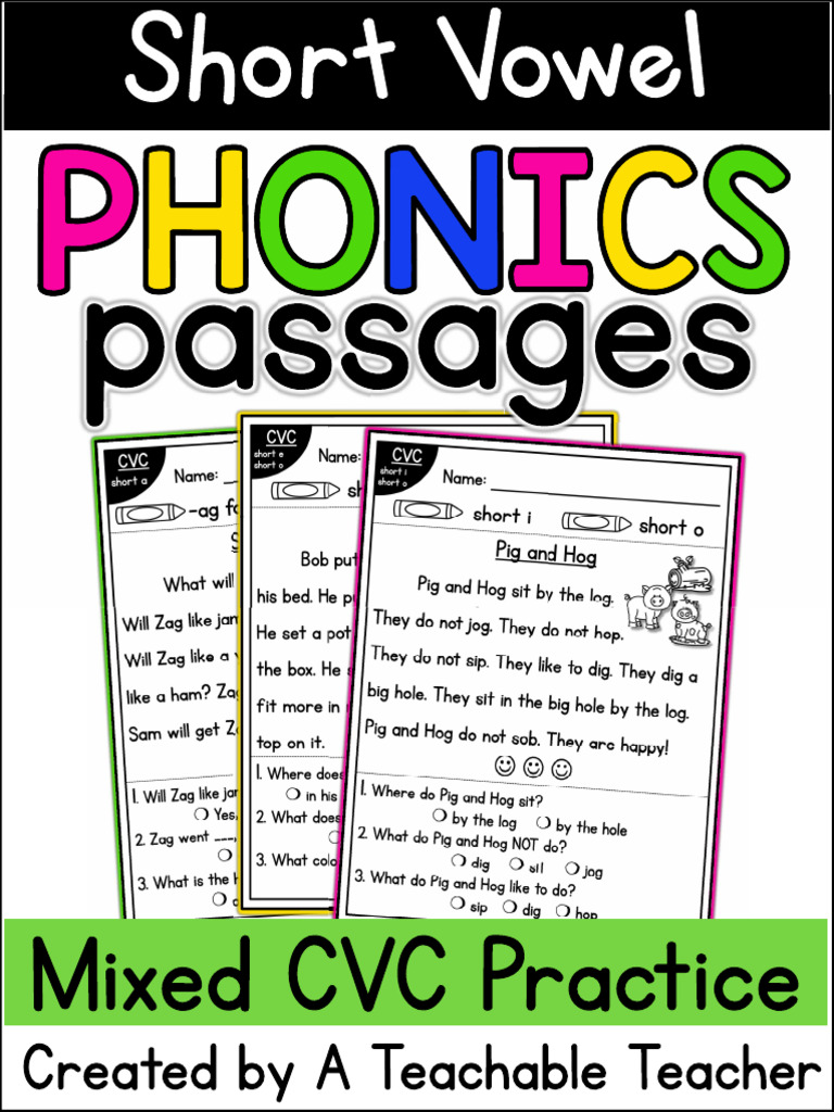2 CVC Reading Comprehension Passages and Questions For MIXED Vowel | PDF