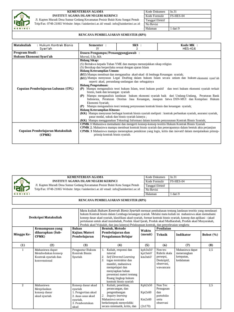 Templet Rps Obe Uin Jambi | PDF | Bisnis | Pengelolaan Keuangan & Uang