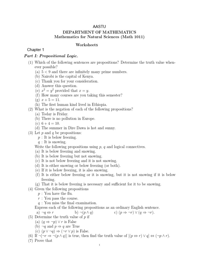 Aastu: Part I: Propositional Logic | PDF | Complex Number | Logic