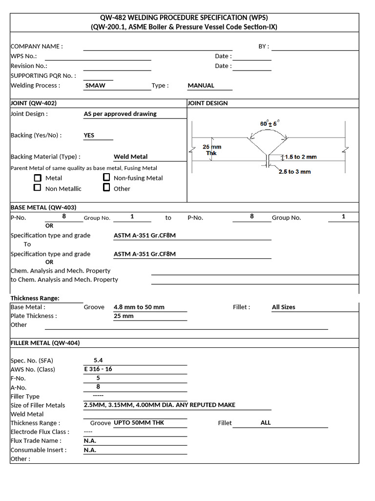 Smaw E316-16 (WPS+PQR) Editable | PDF | Welding | Construction