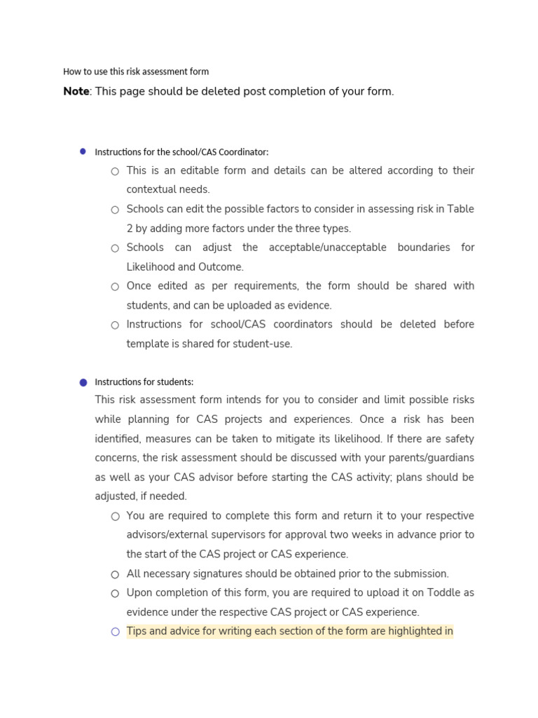 CAS Risk Assessment Form V2 | PDF | Risk | Risk Assessment