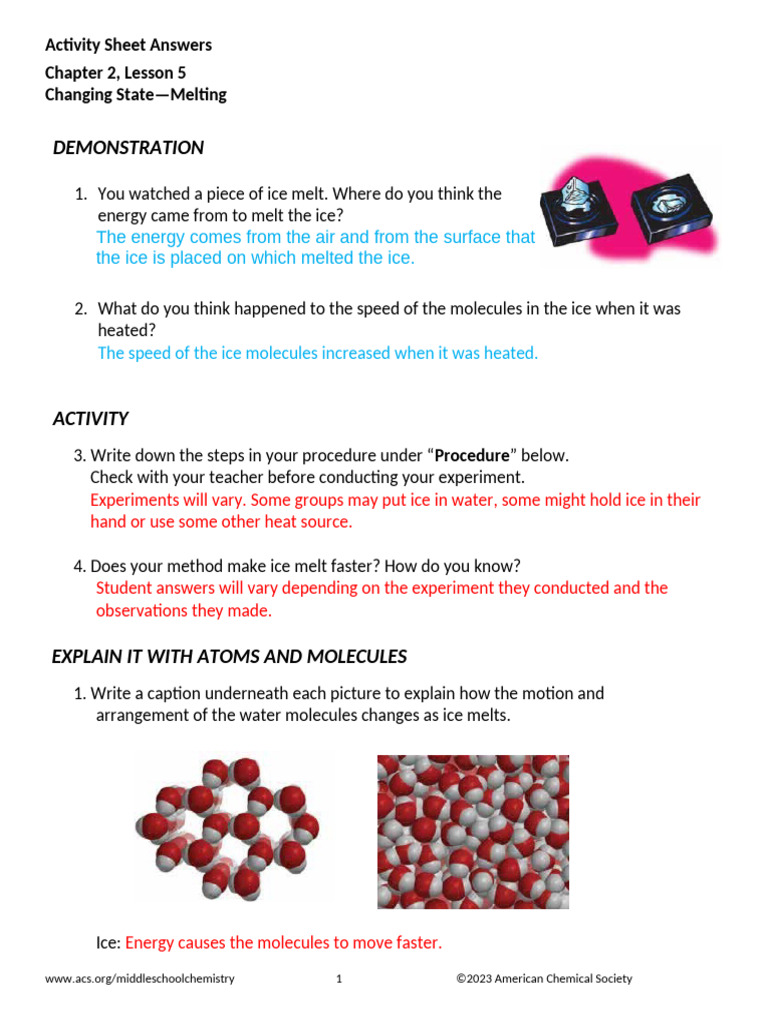 Ch2 l5 Activity Sheet Answers | PDF | Water | Ice