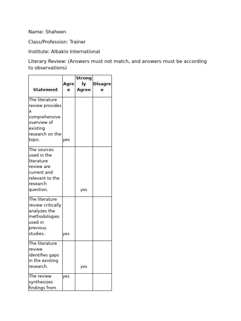 Thesis Questionnaire. | PDF
