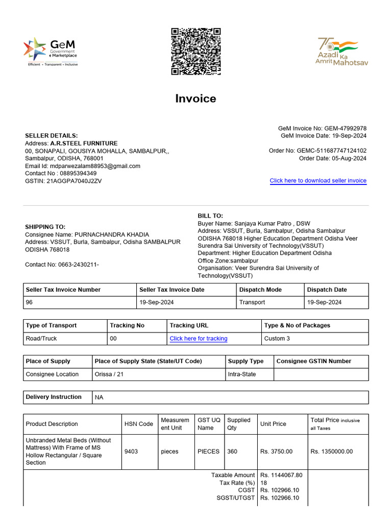 GST Invoice for A.R. Steel Furniture | PDF | Value Added Tax | Invoice
