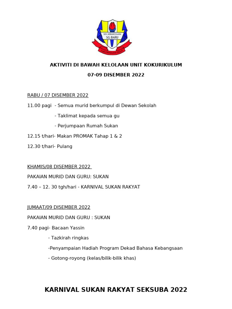 Sukan Rakyat Seksub 2022 | PDF
