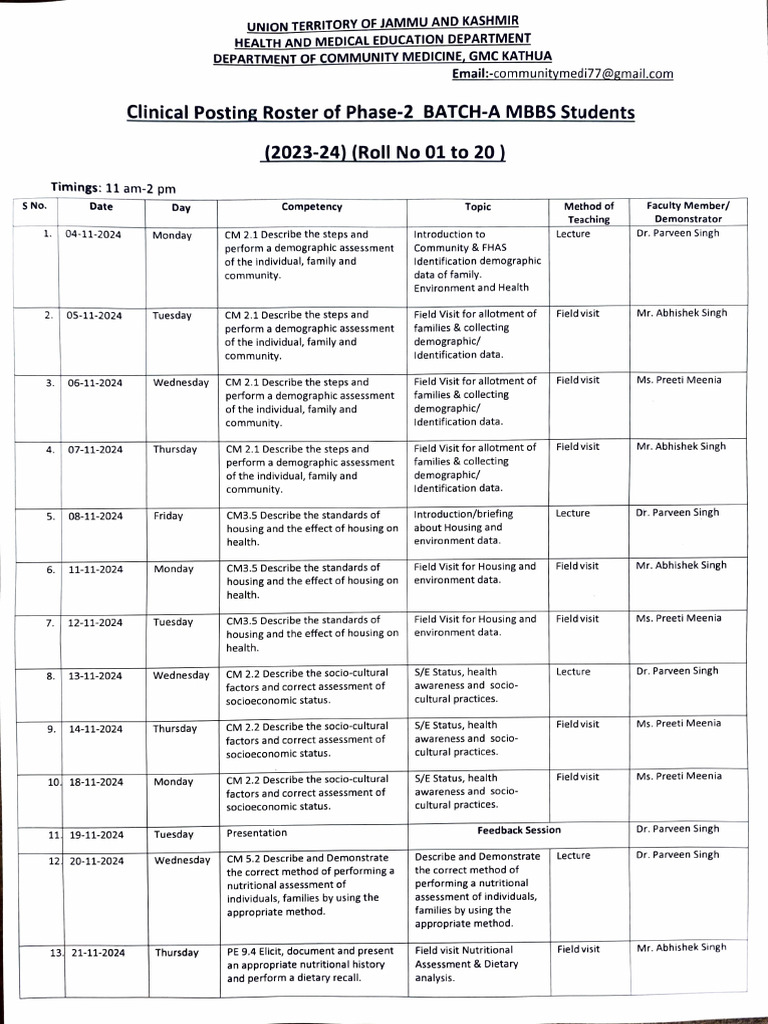 Phase-2 MBBS Clinical Posting Roster | PDF | Medicine | Health Care