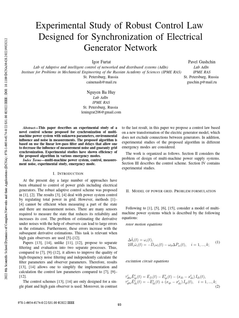 Experimental Study of Robust Control Law Designed For Synchronization ...