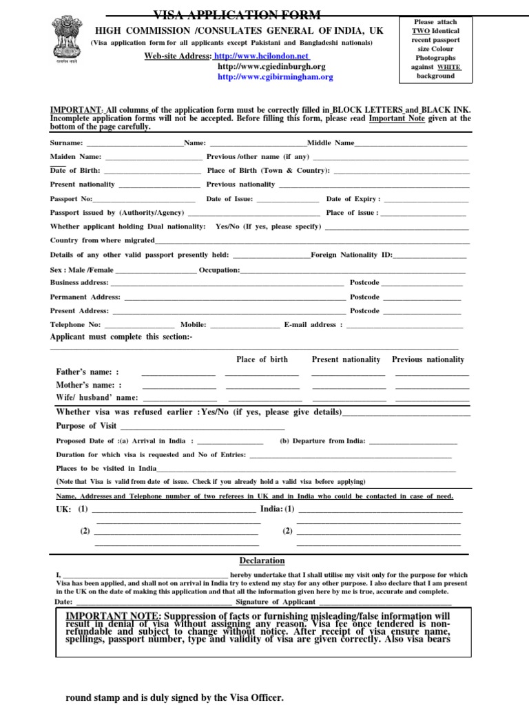 India Visa Application Form Guide | PDF | Travel Visa | Passport