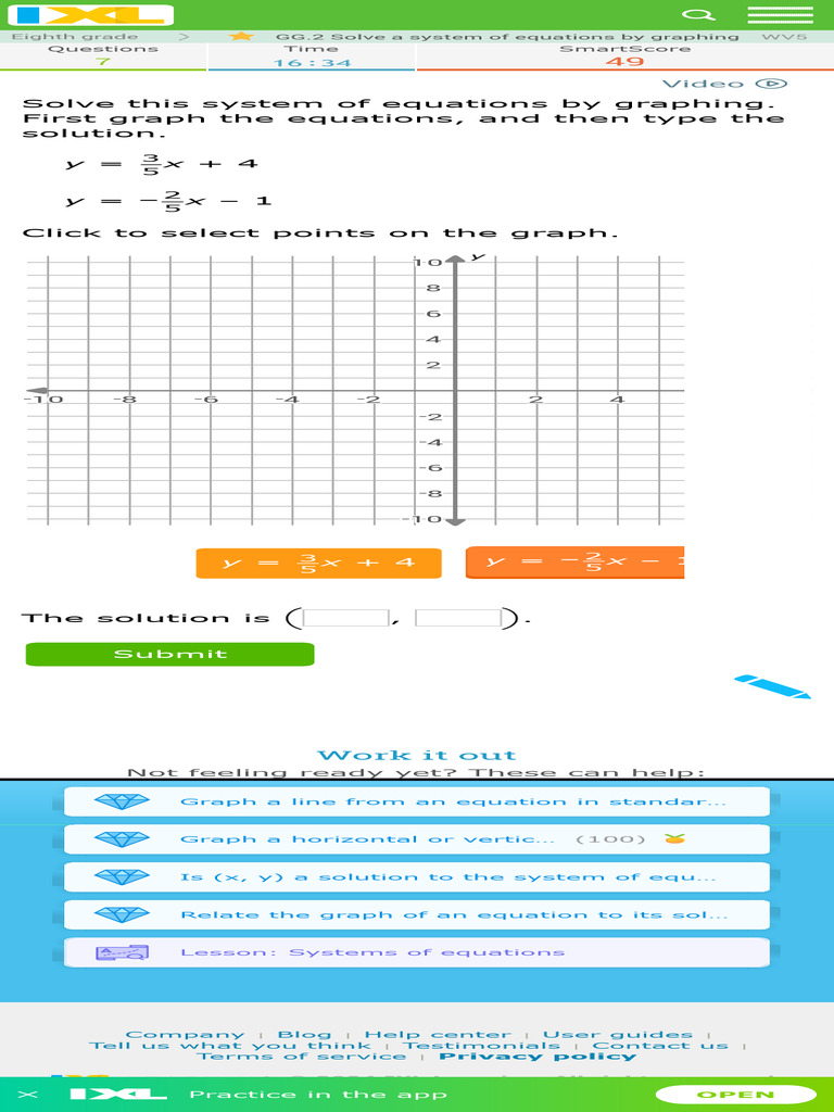 IXL Solve A System of Equations by Graphing 8th Grade Math | PDF ...