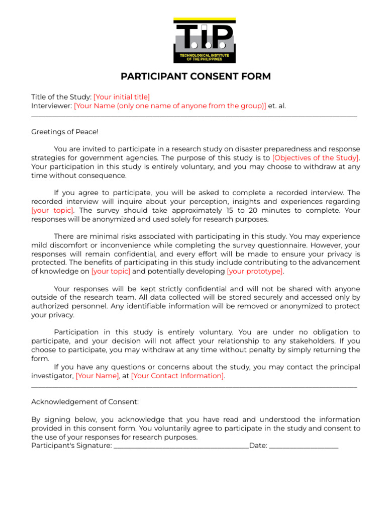 Participant Consent Form | PDF | Consent | Privacy