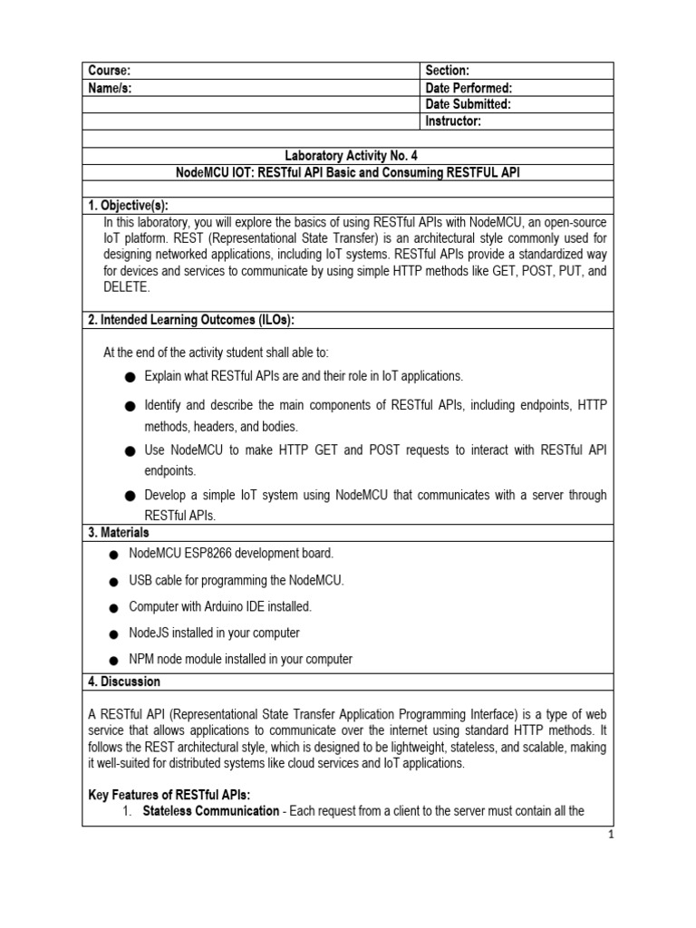 NodeMCU IoT: RESTful API Basics | PDF | Computer Engineering | Computer Networking