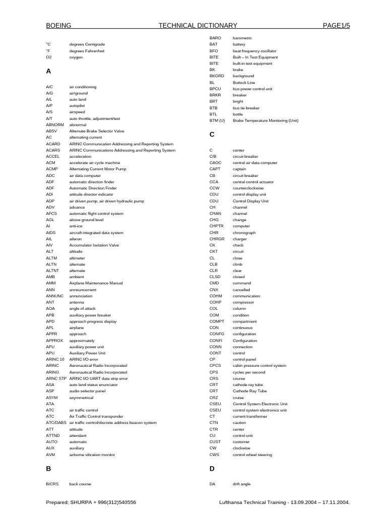 Boeing Technical Dictionary Overview | PDF | Aviation